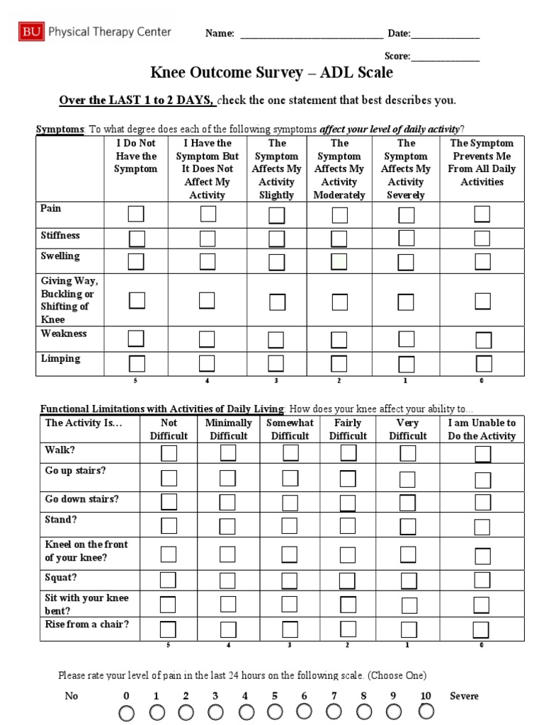 Knee Outcome Survey - ADL Scoring Guide | PDF