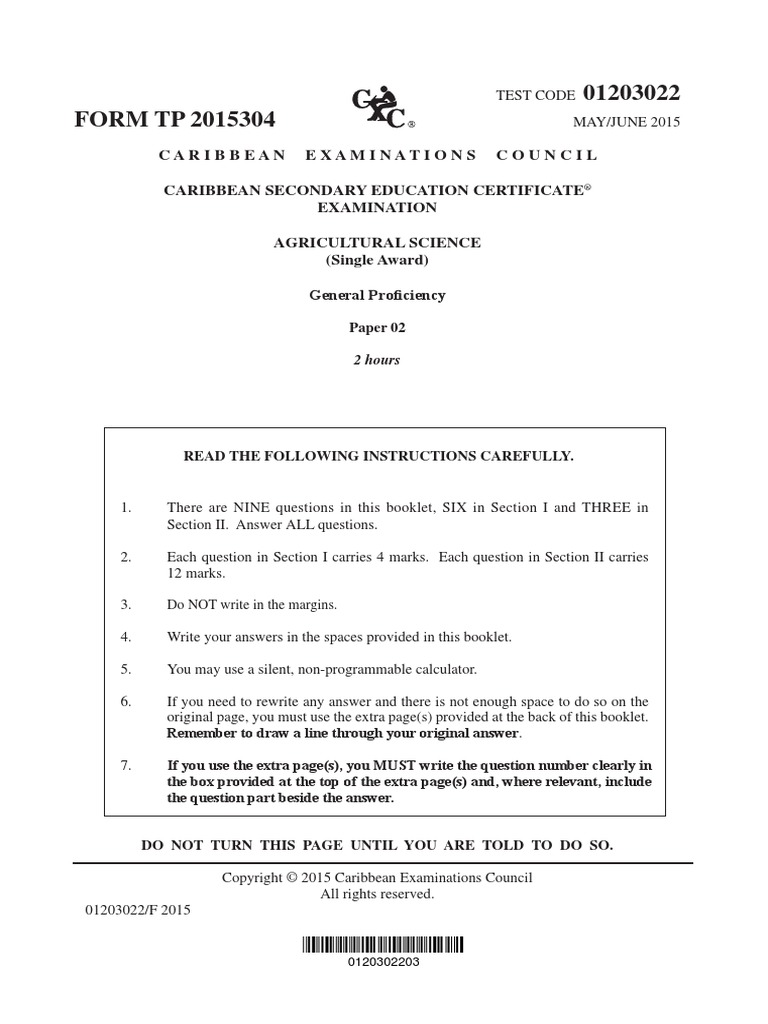 CSEC Agri Science SA June 2015 P2 | PDF