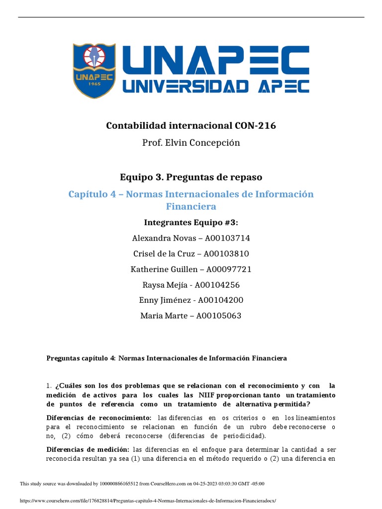 Preguntas Capi Tulo 4 Normas Internacionales de Informacio N Financiera PDF | PDF | normas ...