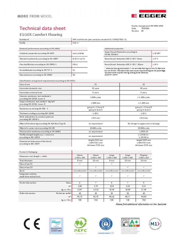 EGGER Comfort Flooring Technical Data | PDF