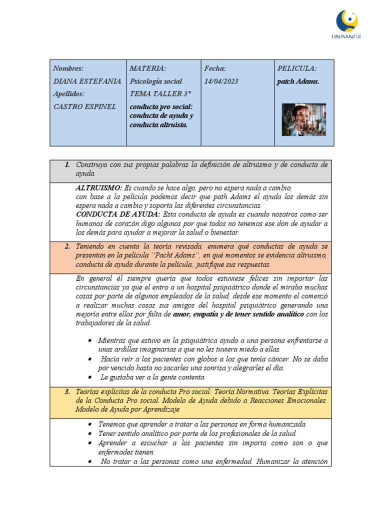 TALLER Pelicula PATCH ADAMS | PDF | Altruismo | Egoismo psicologico