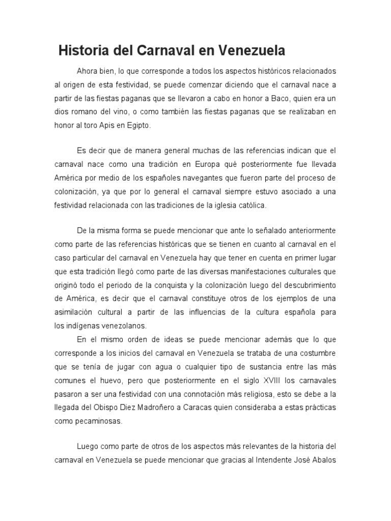 Historia Del Carnaval en Venezuela | PDF