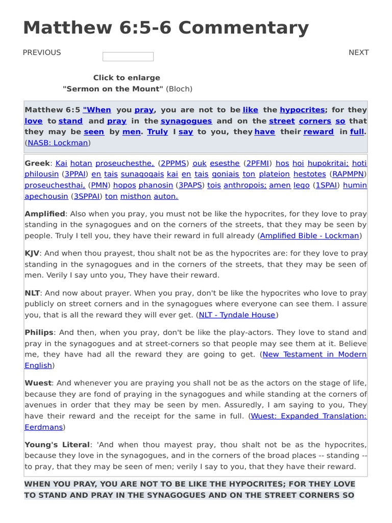 Matthew 6 5-6 Commentary | PDF | Religion & Spirituality
