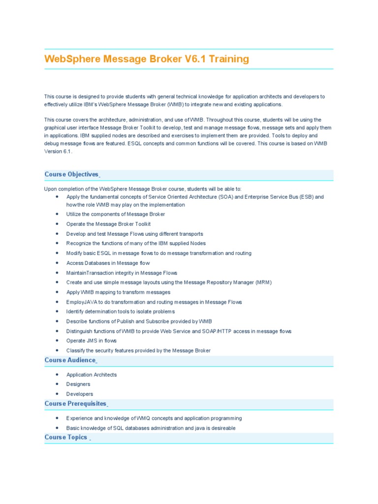 Websphere Message Broker V6 Training Pdf Software Engineering