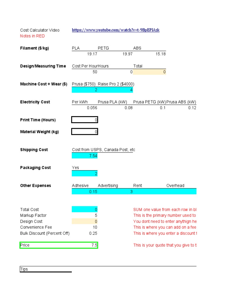 3D Printing Cost Calculator Guide | PDF