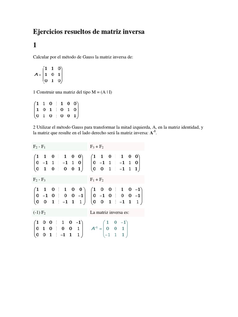Ejercicios Resueltos de Matriz Inversa | PDF