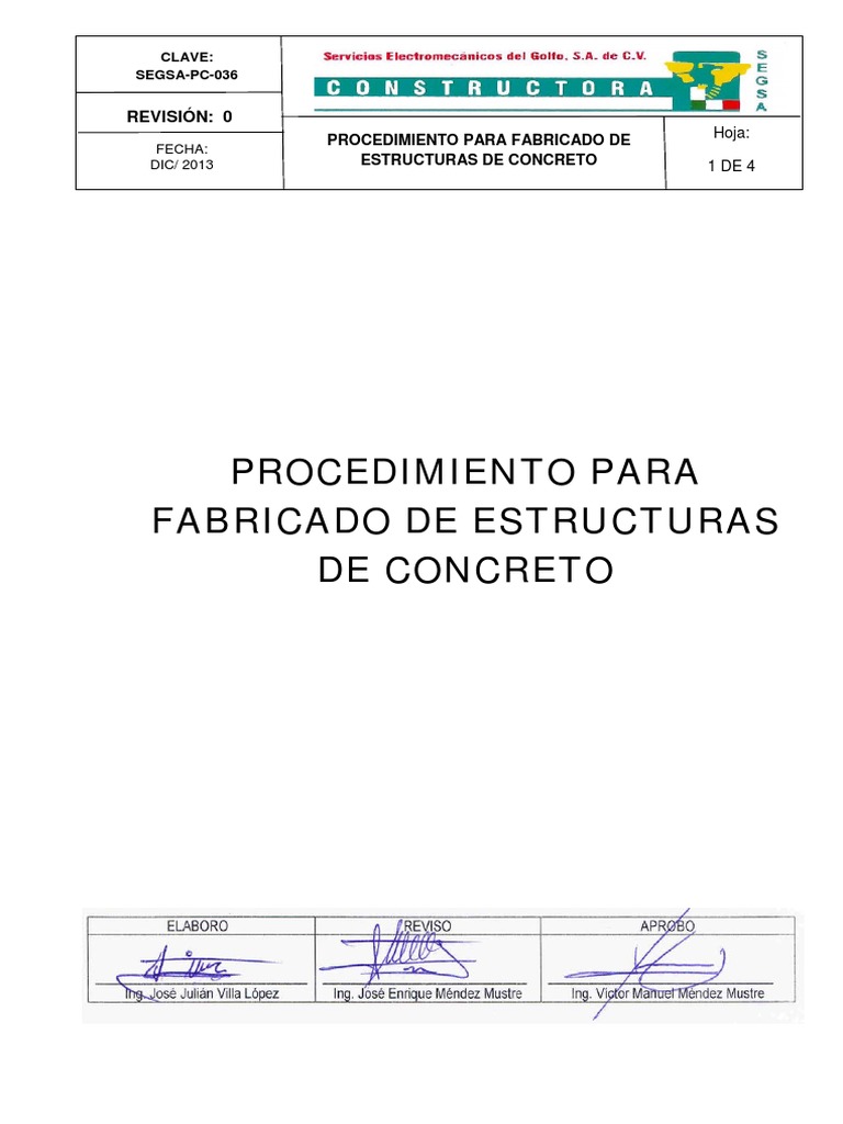 Segsa-Pc-036 Procedimiento para Fabricado de Estructuras de Concreto ...