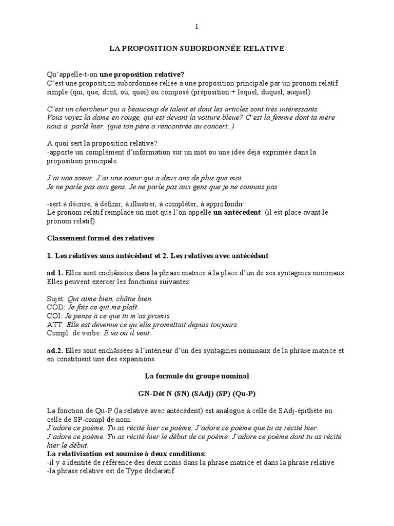 Comprendre la proposition relative | PDF | Clause | Pronom