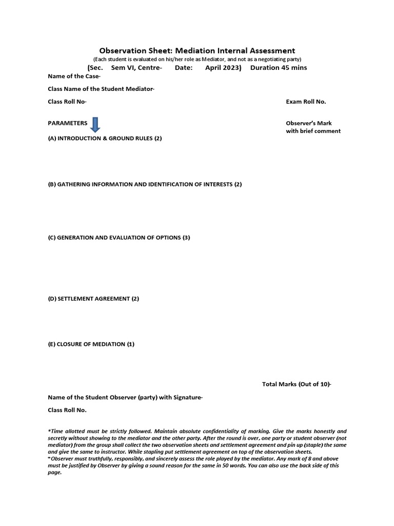 Observation Parameters For Mediation PDF | PDF