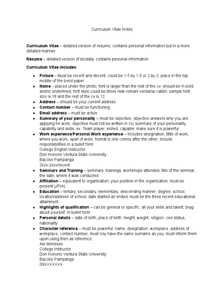 Curriculum Vitae Structure Guide | PDF