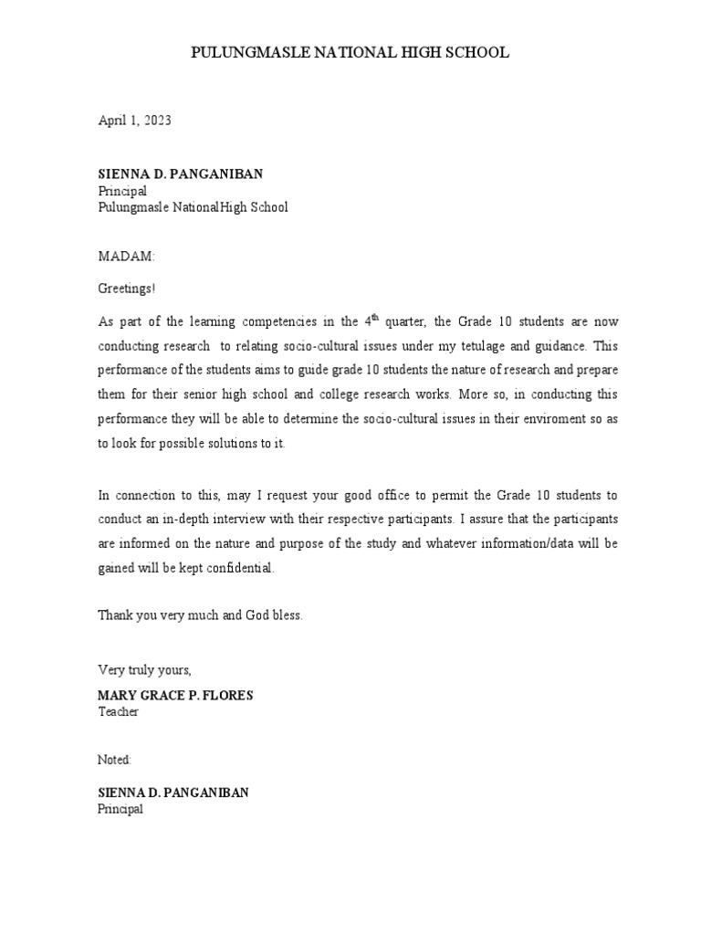 Grade 10 Interview Format Request | PDF