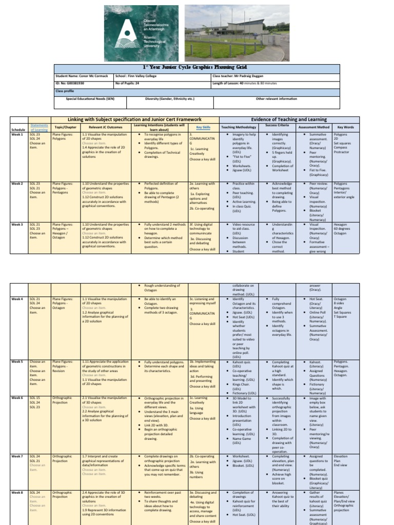 Planning Grid Junior Cycle 1st Yr Graphics | PDF