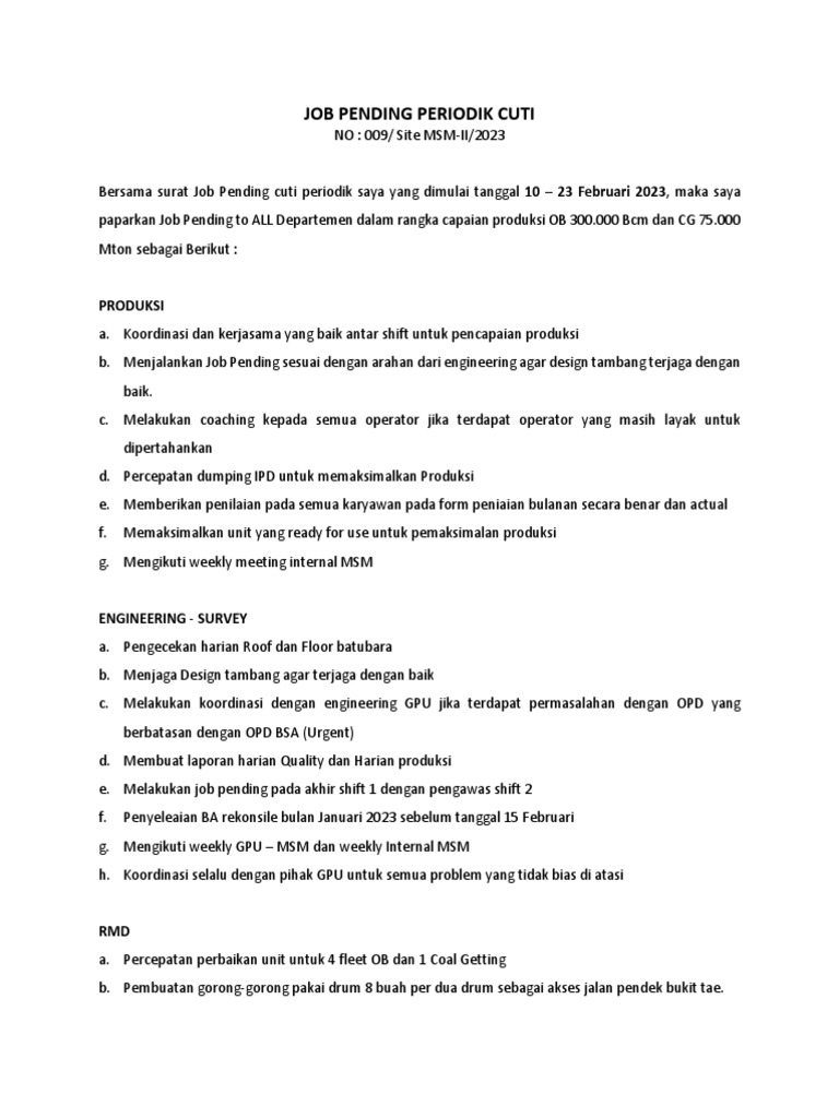 JOB PENDING PERIODIK CUTI 10-23 Februari 2023 | PDF | Bisnis ...