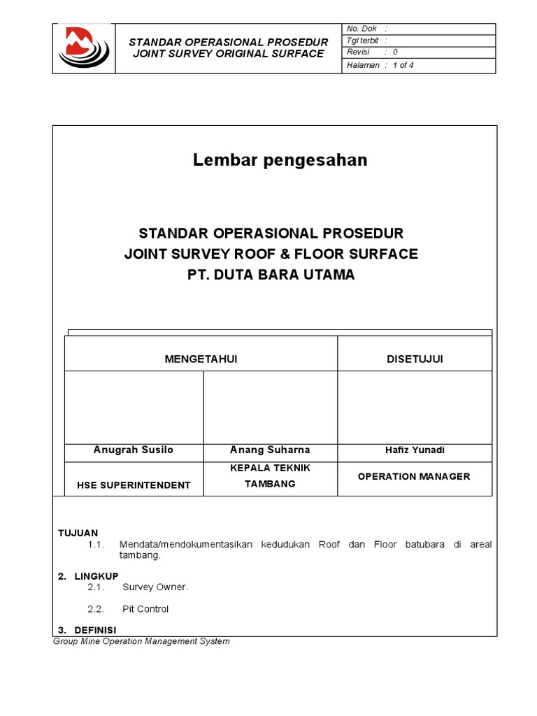 SOP Survei Roof & Floor Tambang | PDF