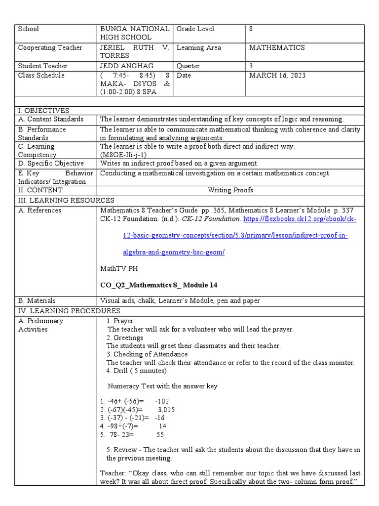 Indirect Proofs in 8th Grade Math | PDF