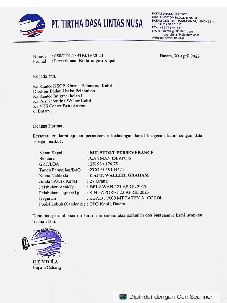 Permohonan Kapal Stolt Perseverance | PDF