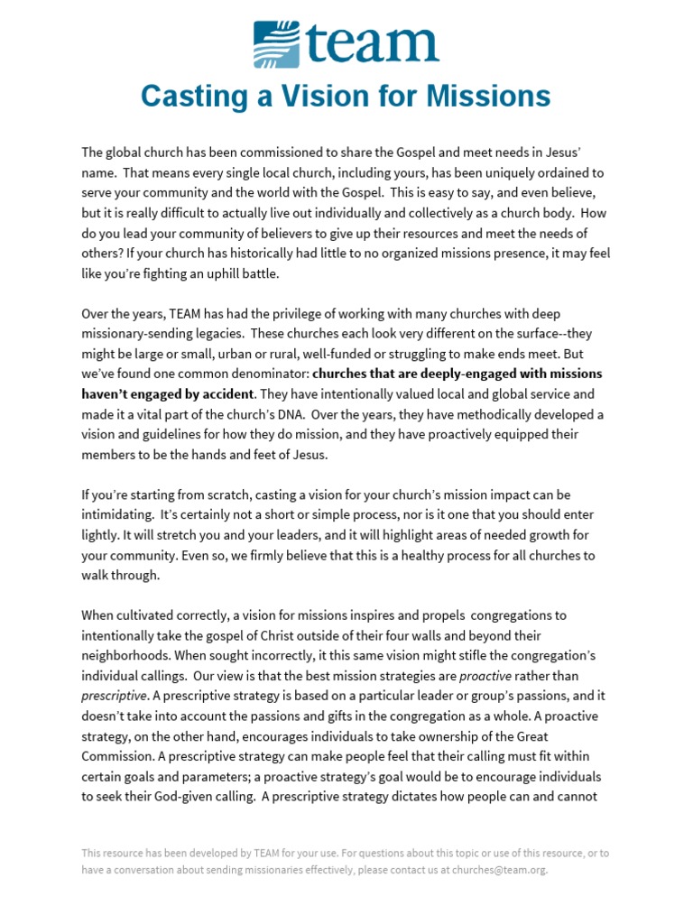 Casting A Vision For Missions PDF | PDF