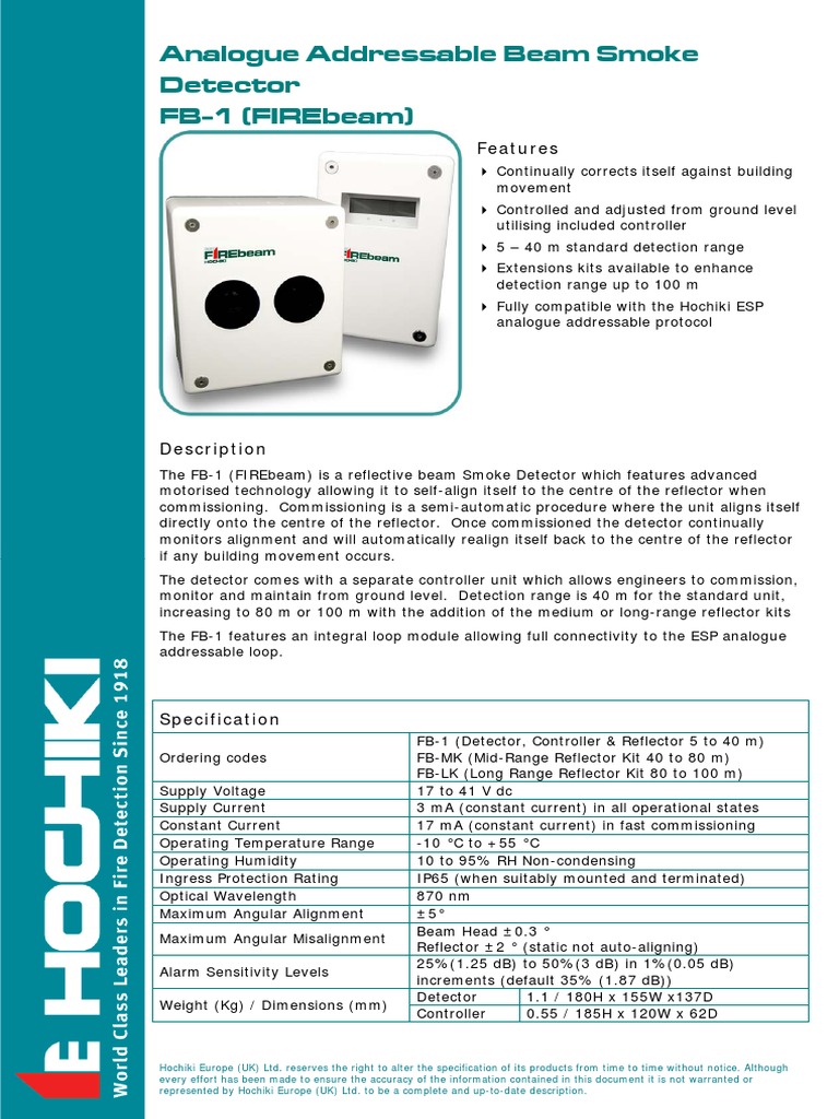 FB-1 Beam Smoke Detector Overview | PDF | Sensor | Equipment