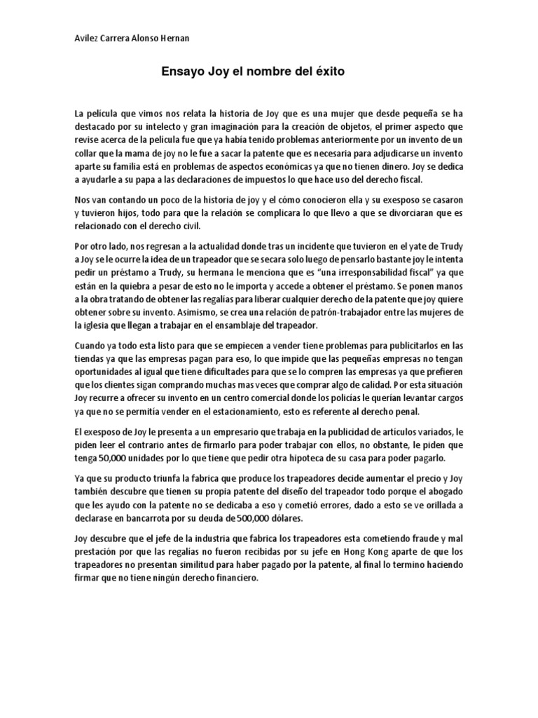 Joy: La inventora del trapeador | PDF | Patentar | Economias