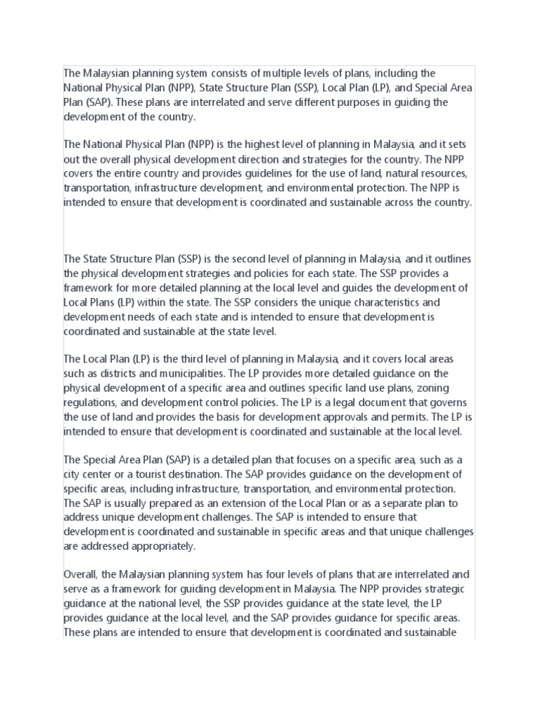 The Malaysian Planning System Consists of Multiple Levels of Plans PDF ...