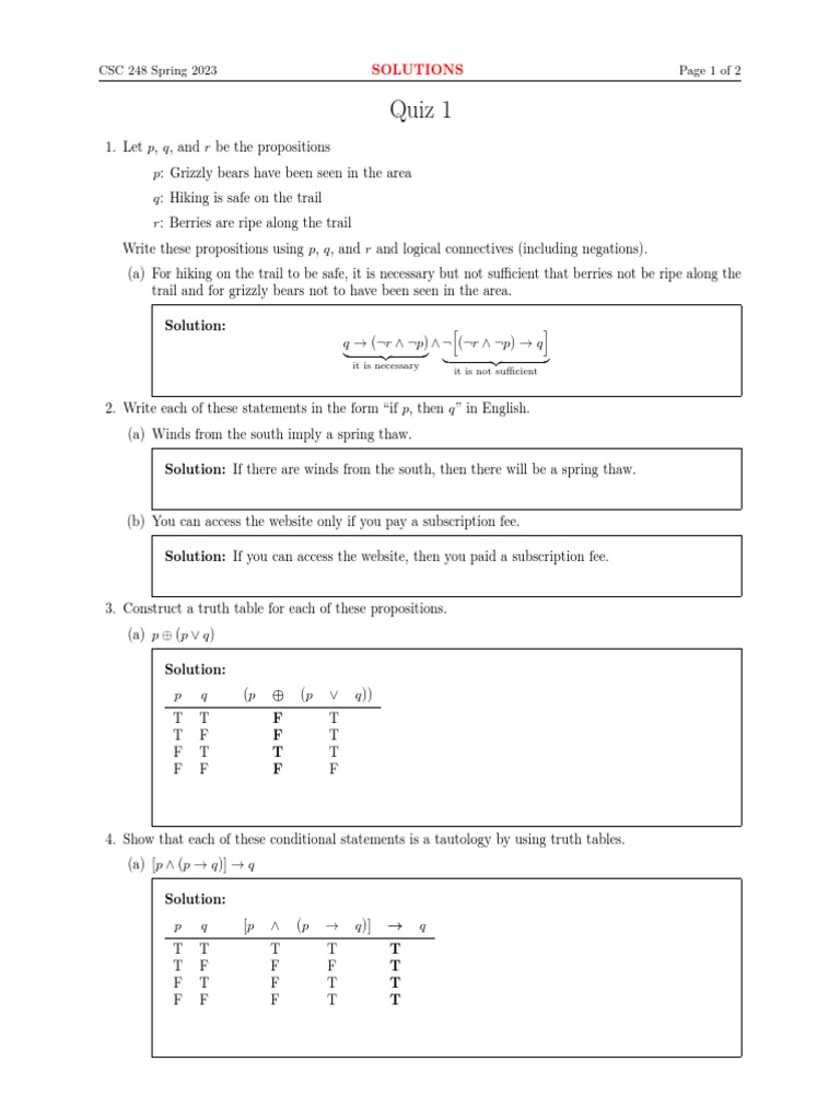 Quiz1 Solutions PDF | PDF