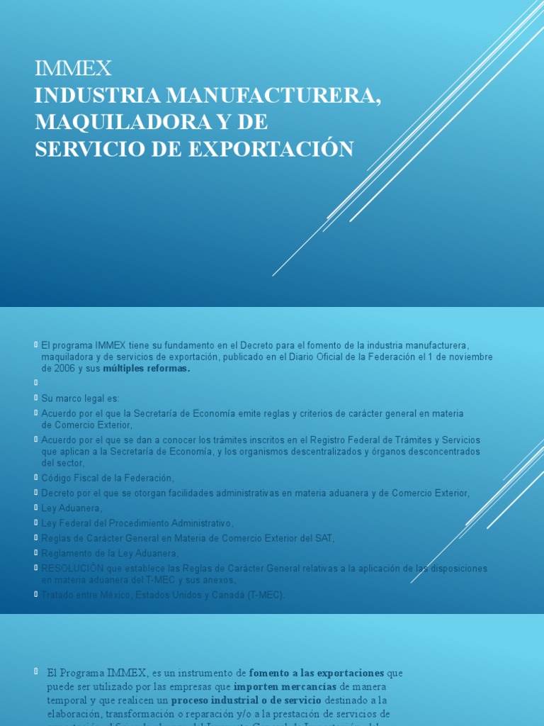 Programa IMMEX: Fomento a Exportaciones | PDF | Finanzas y dinero