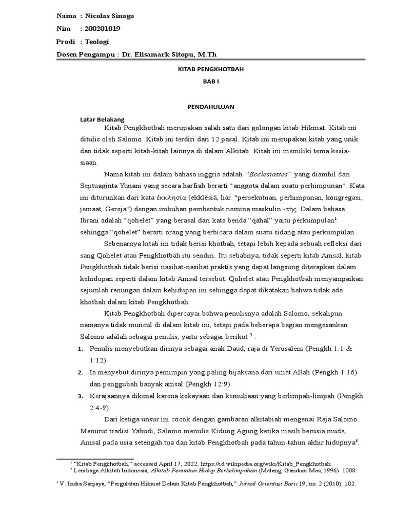 Penulis dan Tema Kitab Pengkhotbah | PDF | Agama & Spiritualitas