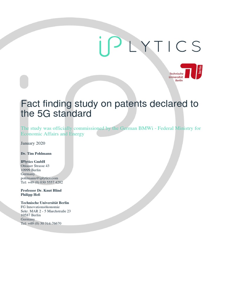 Fact Finding Study On Patents Declared To The 5G Standard 5g-Patent-Study - TU-Berlin - IPlytics ...