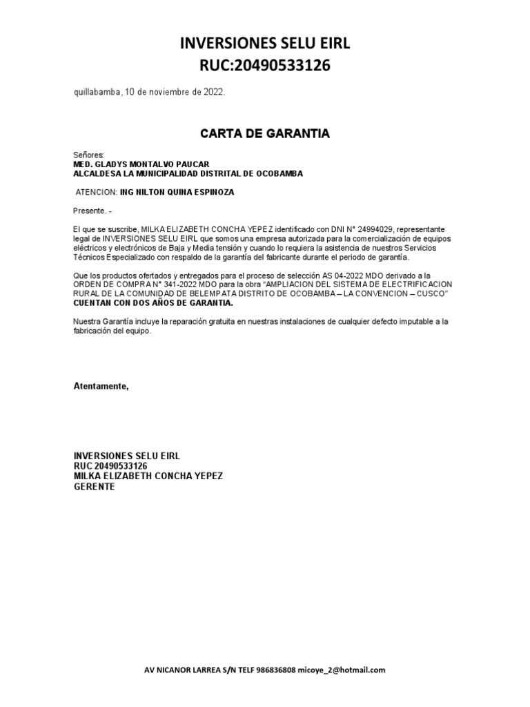 Carta de Garantia | PDF