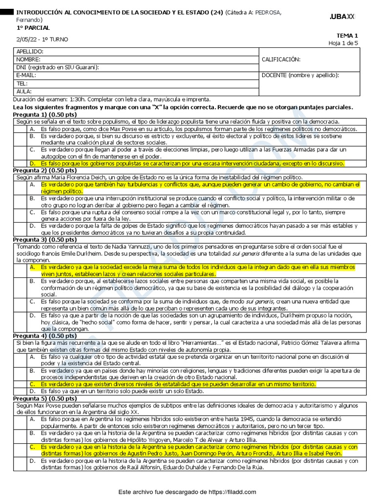 Tema 1 - CLAVES DE CORRECCION | PDF