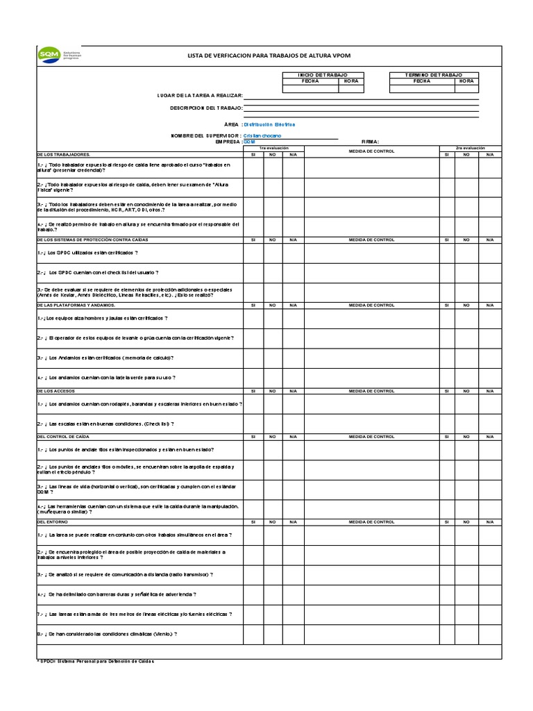 Lista de Verificación Trabajo en Altura v1.xlsx | PDF | Informática