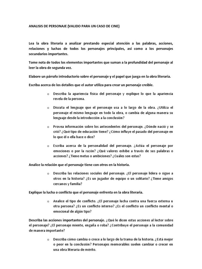 Analisis de Personaje | PDF | Ficción general
