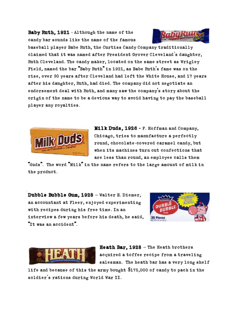 Candy Bars From The 1920s, 1930s, and 1940s | PDF | Sugar Confectionery ...