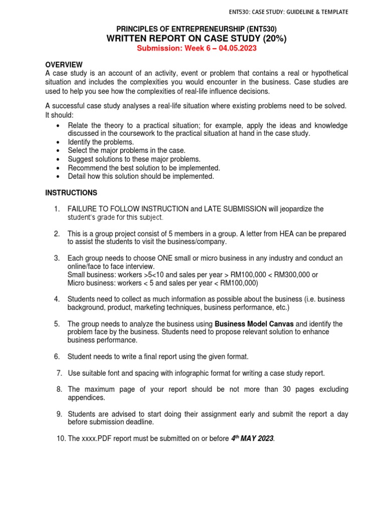 Ent530 - Case Study Guidelines Mar 2023 PDF | PDF