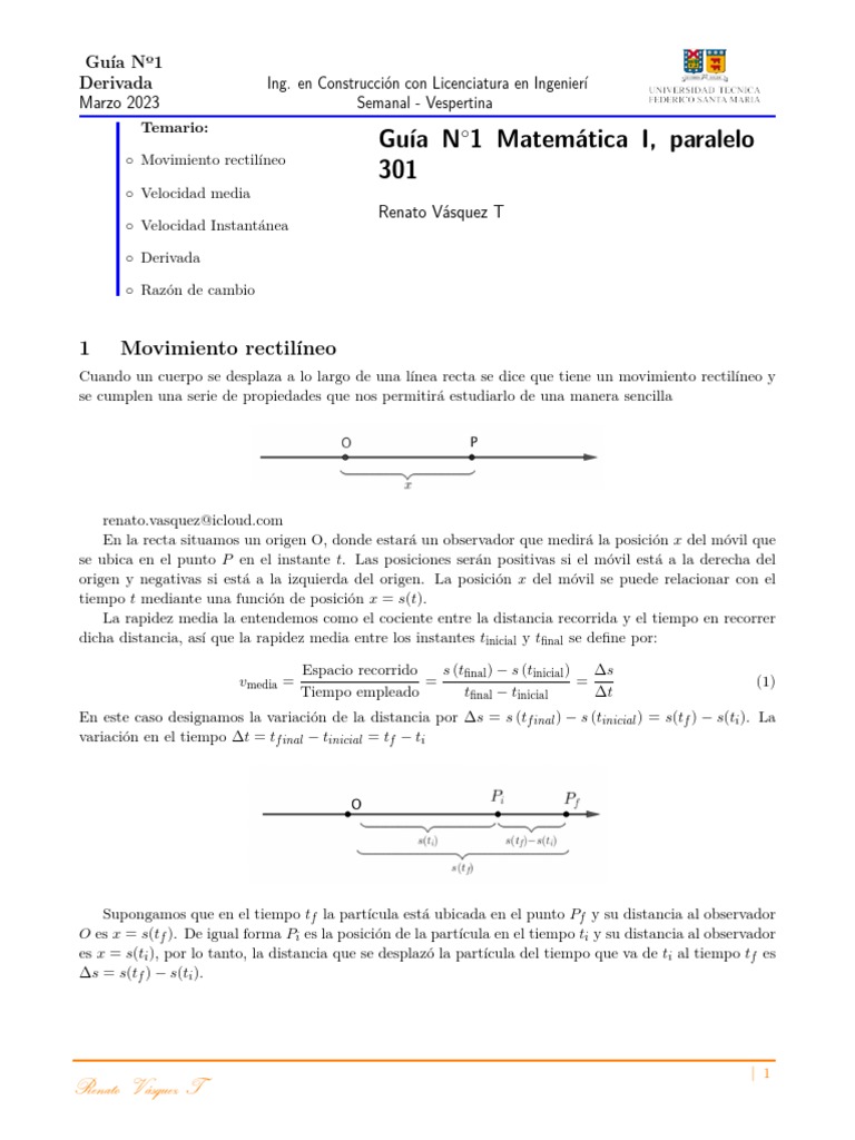 Guia01 (Derivada) Sem2 2018 PDF | PDF | Velocidad | Derivado