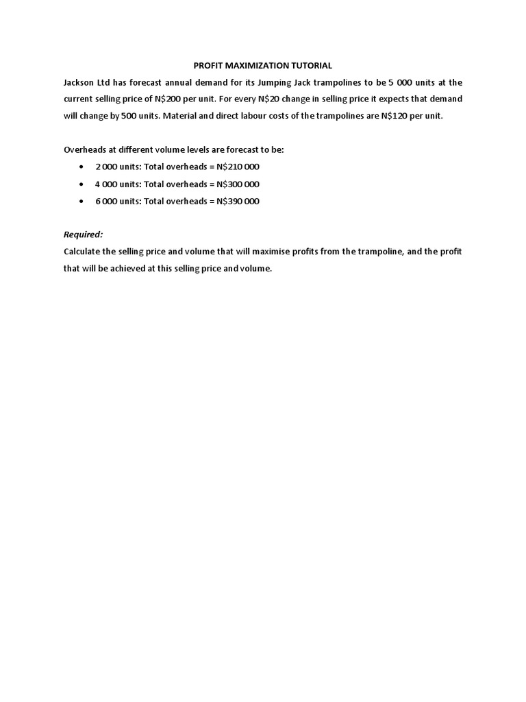 Profit Maximization Tutorial Pdf Pdf 9898