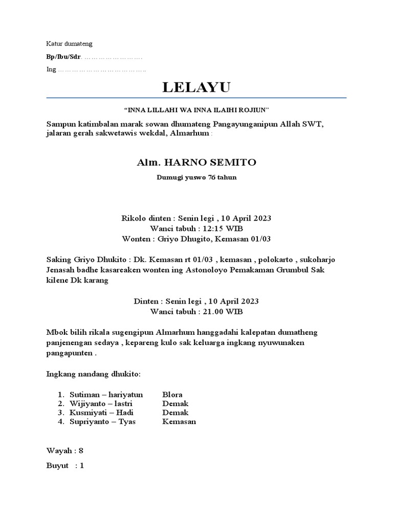 Lelayu RT 1 New | PDF | Kajian Bahasa Asing | Agama & Spiritualitas