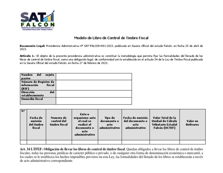 Modelo de Libro de Control de Timbre Fiscal PDF | PDF