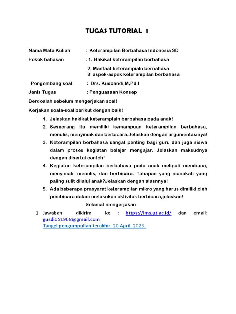 Tugas Tutorial 1.ket. Berbahasa | PDF