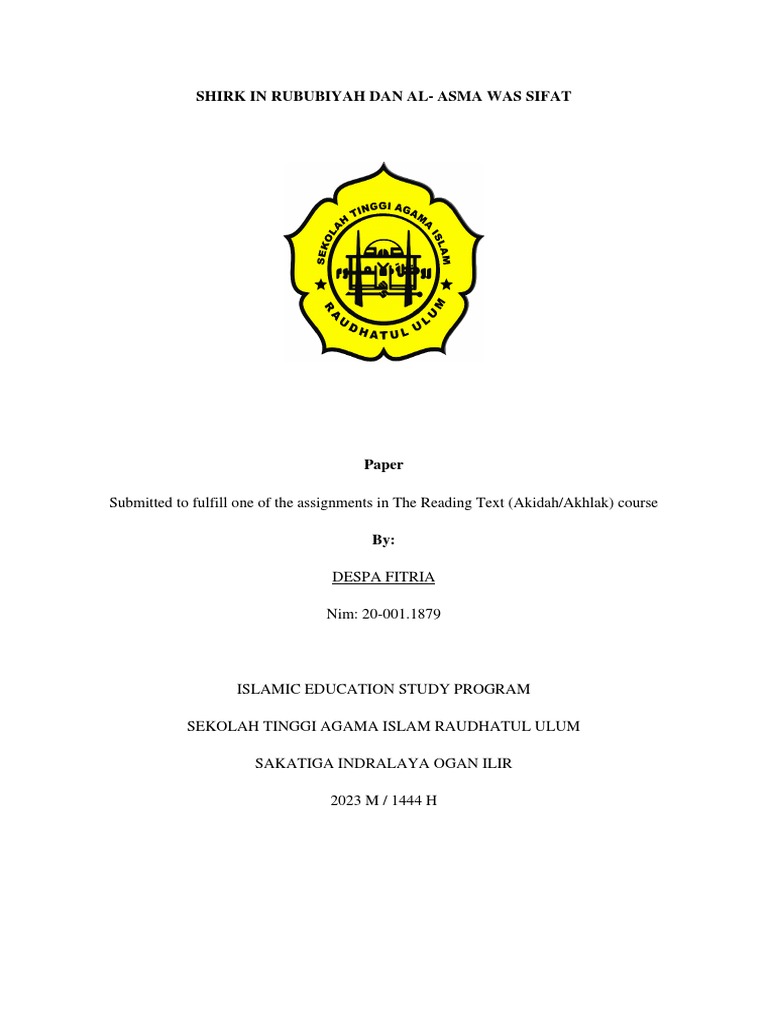 SHIRK IN RUBUBIYAH DAN AL- ASMA WAS SIFAT.pdf | PDF