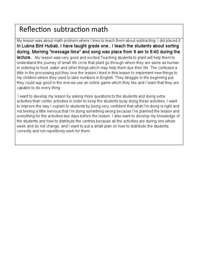 Reflection on Grade One Math Lesson | PDF