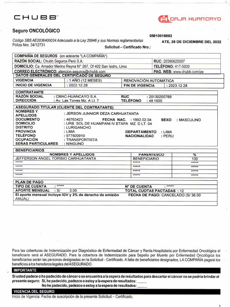 Seguro Oncologico | PDF