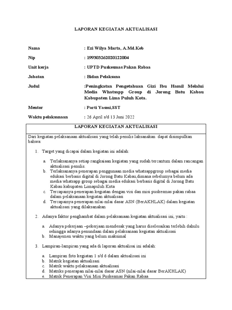 Laporan kegiatan aktualisasi | PDF