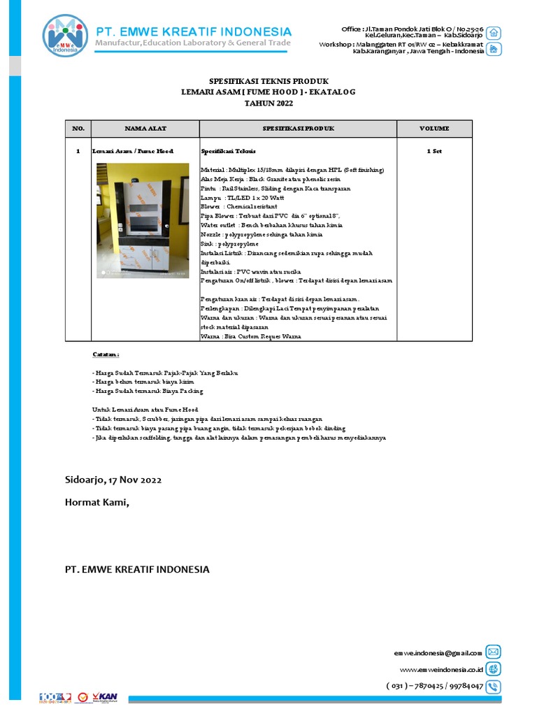 Spesifikasi Lemari Asam - Ekatalog 2022 PDF | PDF