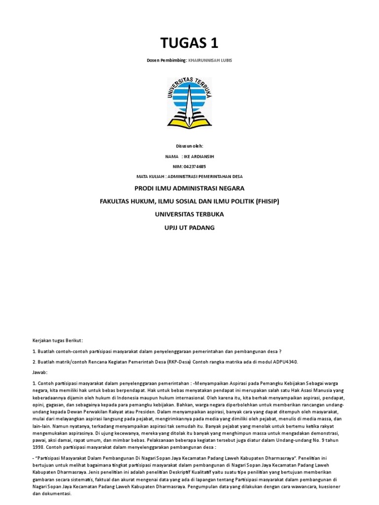 TUGAS 1 Administrasi Pemerintahan Desa PDF | PDF