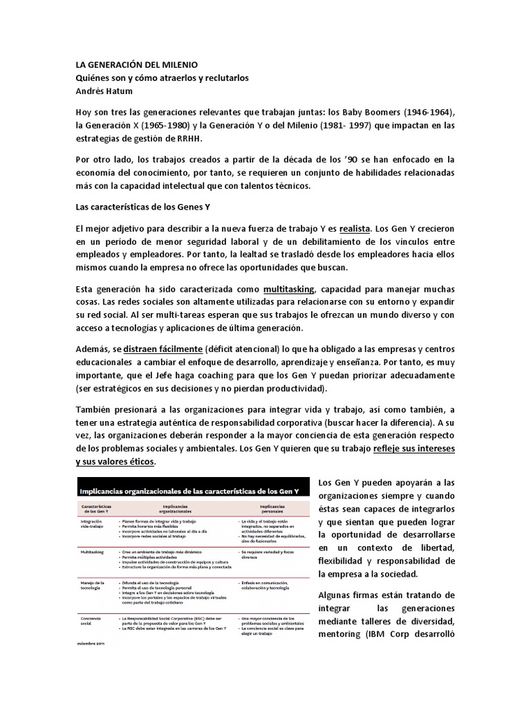 LECTURA La Generación Del Mileno - Andres Hatum PDF | PDF ...