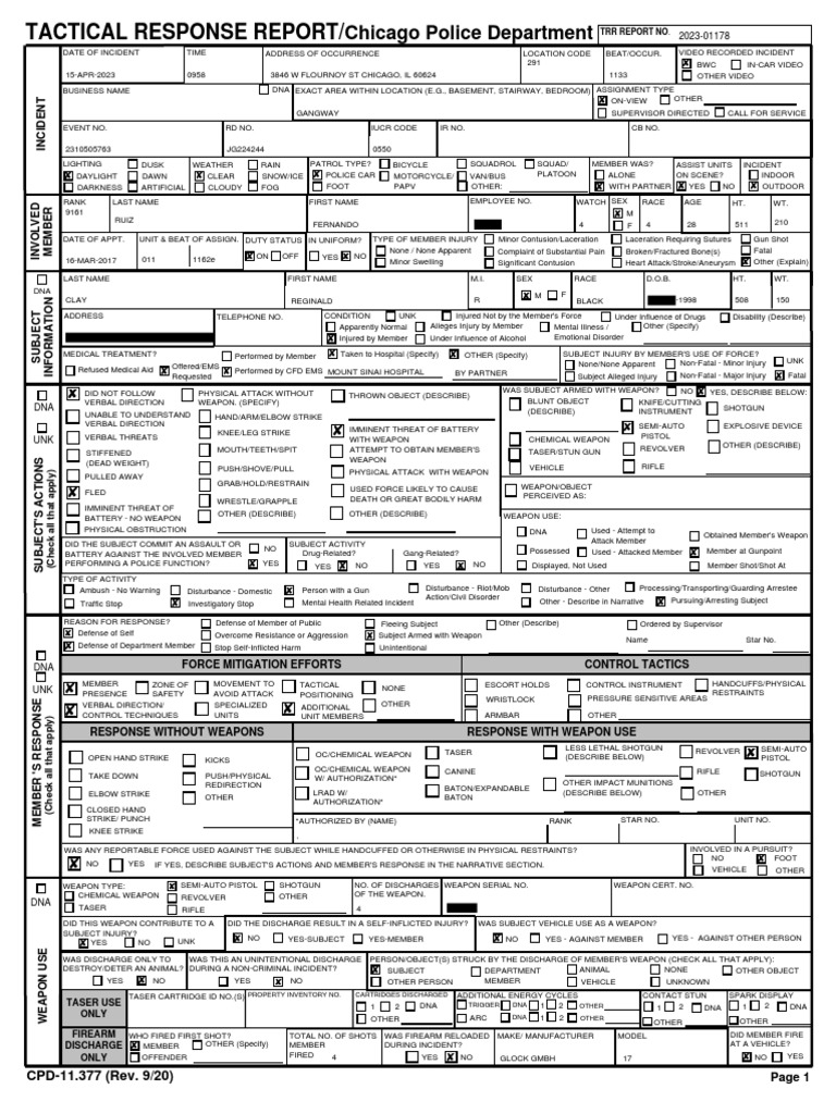 Tactical Response Report TRR Police Officer Fernando Ruiz Redacted ...