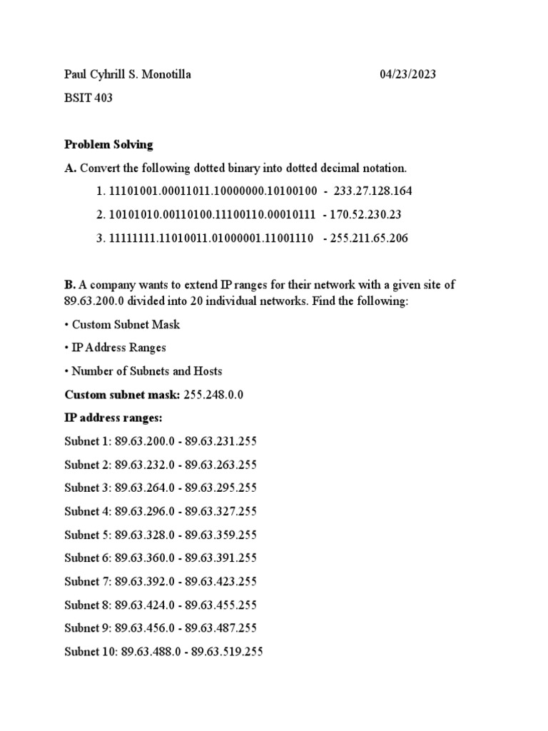 Document Analyzing Binary Decimal And Ipv4ipv6 Address Conversions And Network Calculations Pdf 