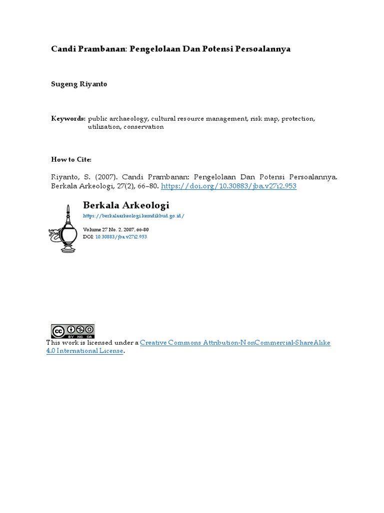 Candi Prambanan - Pengelolaan Dan Potensi Persoalannya - S Riyanto | PDF