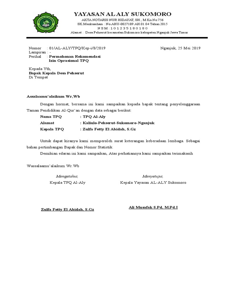 Surat Permohonan Ke Desa | PDF